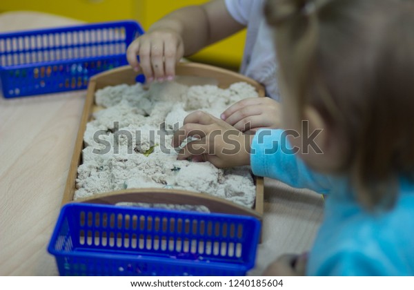 Children Picking Small Objects Kinetic Sand Stock Photo 1240185604 ...