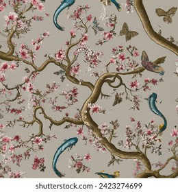 Sparse De Gournay Style Wallpaper Panoramic AI-generated image ...