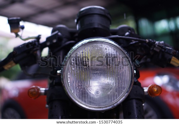 Circular Motorcycle Headlight Some Drops Rain Stock Photo 1530774035 ...