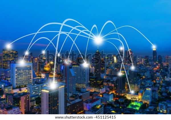 Cityscape Line Effect Network Connection Concept Stock Photo 451125415 ...