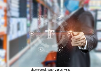 Civil Engineer Pointing Construction Interface On Stock Photo ...