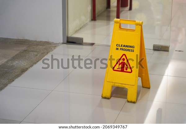 Cleaning Progress Caution Sign Yellow Sign Stock Photo 2069349767 ...