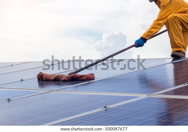Cleaning Solar Cell Concept Working Checking Stock Photo 500087677 ...