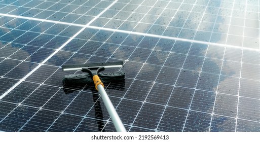 Cleaning Solar Panel Microfiber Mop On Stock Photo 2192569413 ...