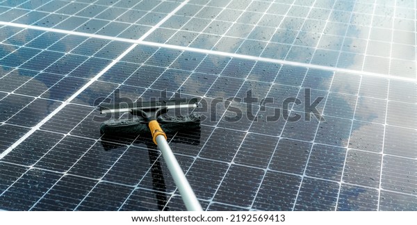 Cleaning Solar Panel Microfiber Mop On Stock Photo 2192569413 ...