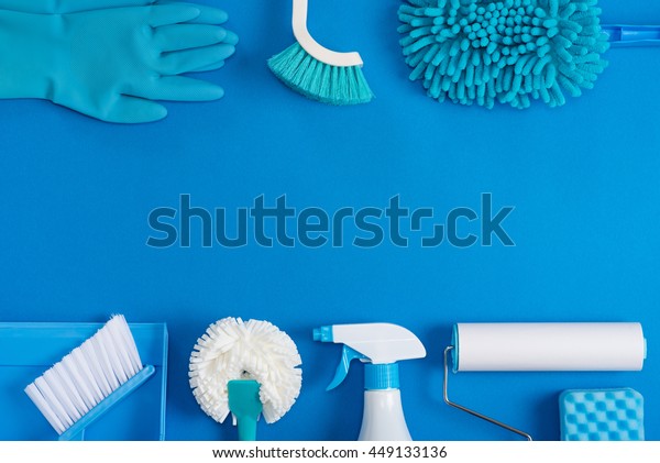 Cleaning Tools Layout Stock Photo (Edit Now) 449133136