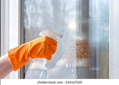 Cleaning Windows Using Cleaning Products Concept Stock Photo 616167635 ...