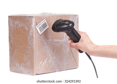 Close Barcode Scanner During Scanning Boxes Stock Photo 324291392 ...