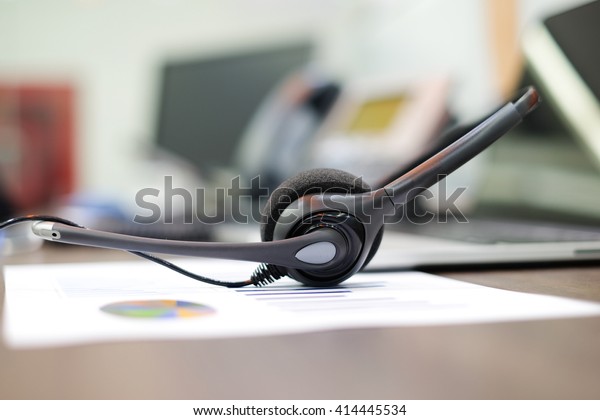 Close Blurred Headset Call Centre Hotline Stock Photo (Edit Now) 414445534