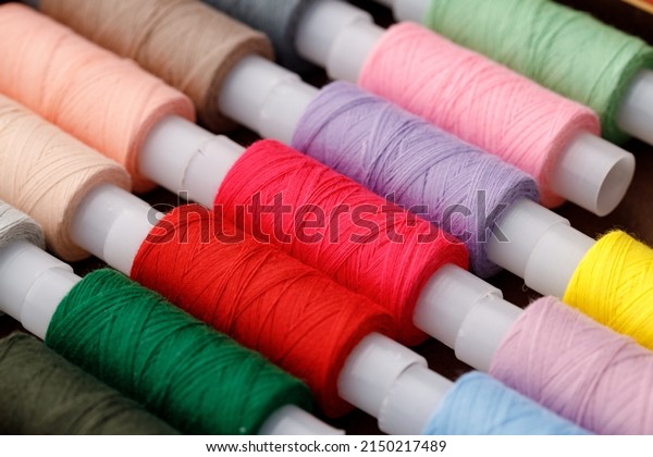Close Colored Thread Coils Thread Spools Stock Photo 2150217489 ...