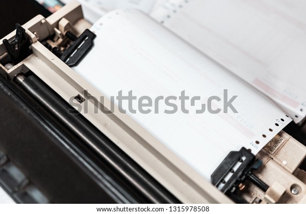 Close Continuous Paper Being Feed Into Stock Photo (Edit Now) 1315978508