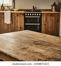 Close Empty Kitchen Table Oven Background AI-generated image 2448871771 ...