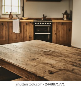 Close Empty Kitchen Table Oven Background AI-generated image 2448871423 ...