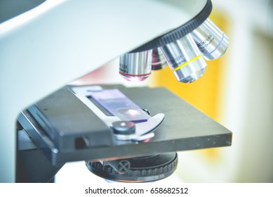 Close Examining Test Sample Under Microscope Stock Photo 658682512 ...