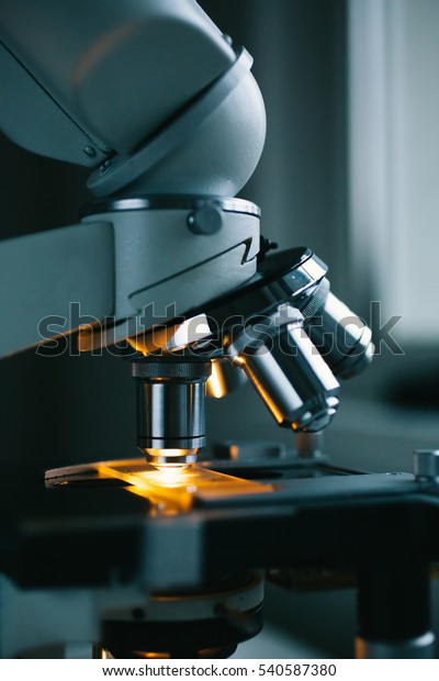 Close Examining Test Sample Under Microscope Stock Photo (Edit Now ...