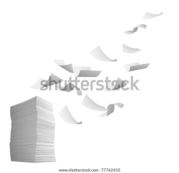 Close Flying Paper Stack Papers On Stock Photo (Edit Now) 77762410