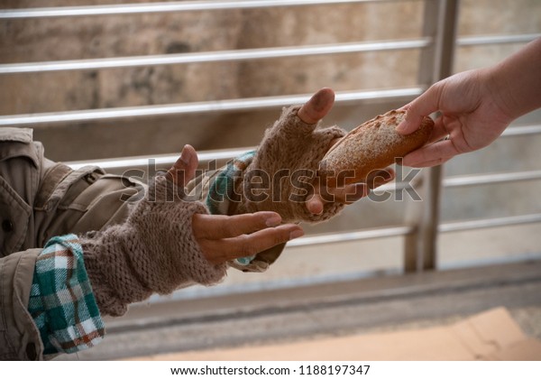 Close Hand Forwarding Bread Starving Beggar Stock Photo (Edit Now ...