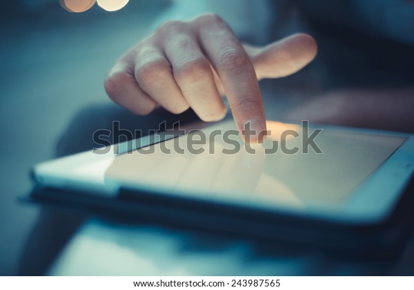 Close Hand Man Using Tablet Bar Stock Photo 243987565 | Shutterstock