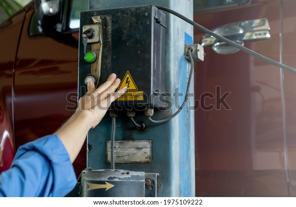 Close Hand Push Button Car Lifting Stock Photo 1975109222 | Shutterstock