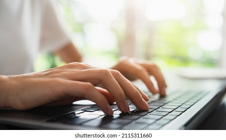 Close Hand Using Computer Keyboard Typing Stock Photo 2115311660 ...