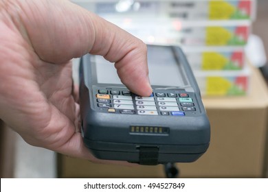 Close Handheld Button Scanning Barcode Package Stock Photo 494527849 ...
