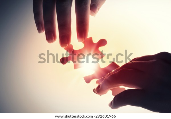 Close Hands Connecting Puzzle Element Making Stock Photo 292601966 ...