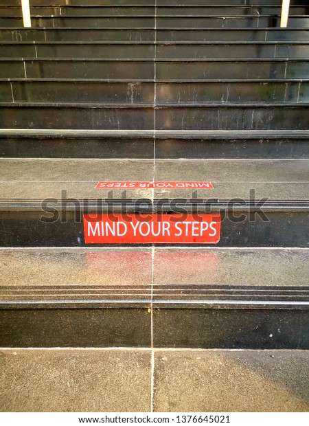 Close Image Stair Warning Mind Your Stock Photo (Edit Now) 1376645021