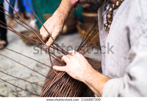 Close Man Doing Basketwork Wickerwork Basketery Stock Photo (Edit Now ...