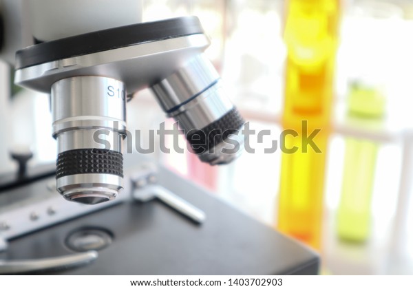 Close Microscope Laboratory Blurred Background Glass Stock Photo ...