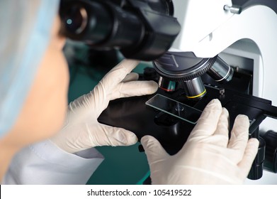 Close Microscope Slide Under Objectives Selective Stock Photo 105419522 ...