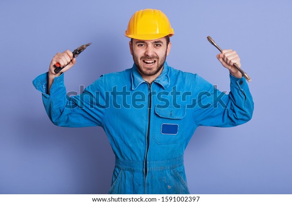 Close Portrait Angry Construction Worker Engineer Stock Photo ... Close Portrait Angry Construction Worker Engineer Stock Photo ...