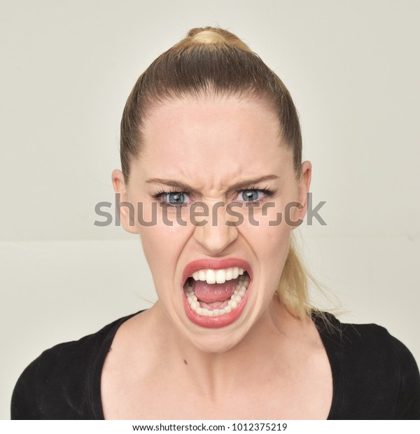 Close Portrait Girl Pulling Different Facial Stock Photo (Edit Now ...