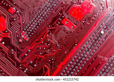 Technological Background Red Computer Motherboard Closeup Stock Photo ...