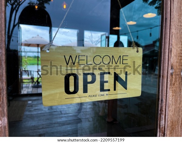 Close Restaurant Worker Turning Open Sign Stock Photo 2209557199 ...