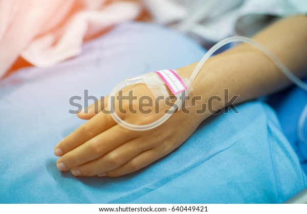 Close Saline Solution On Hand Asian Stock Photo 640449421 | Shutterstock