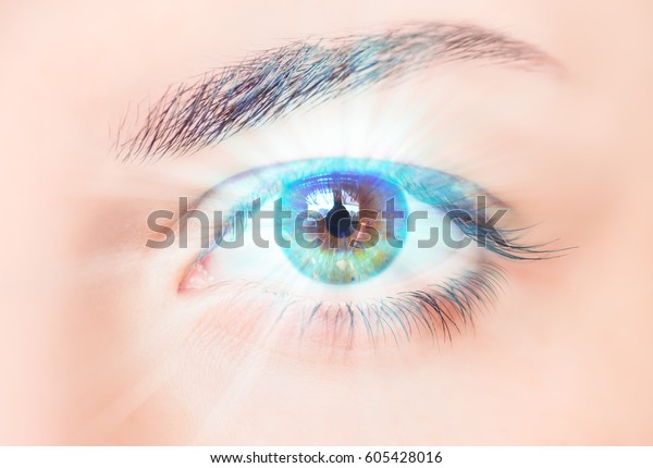 Close Shining Human Eye Stock Photo (Edit Now) 605428016