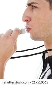 Close Side View Referee Blowing Whistle Stock Photo 219510565 ...