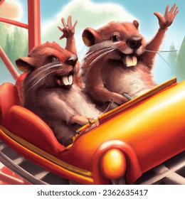 Two Furry Beavers Cheering Red Rollercoaster AI-generated image ...