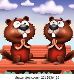 Close Two Beavers Side-by-side Clapping Cheering AI-generated image ...