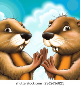 Close Two Beavers Side-by-side Clapping Cheering AI-generated image ...