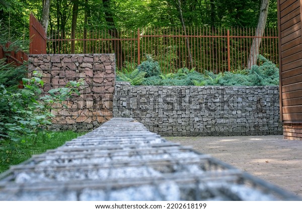 Close View Gabion Stone Elements Garden Stock Photo 2202618199 ...