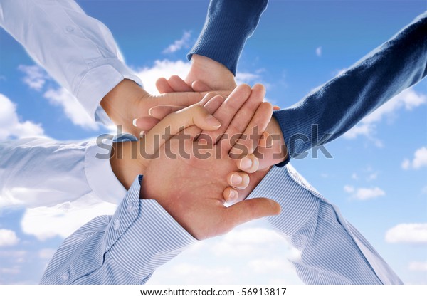 Close View Hands Getting Together On Stock Photo (Edit Now) 56913817