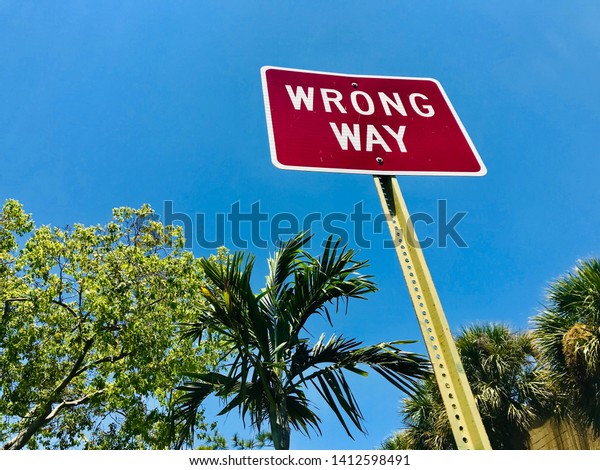 Close Wrong Way Warning Road Sign Stock Photo 1412598491 | Shutterstock