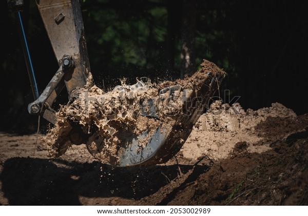 Closeup Backhoe Loader Equipment Picking Scraps Stock Photo 2053002989 ...