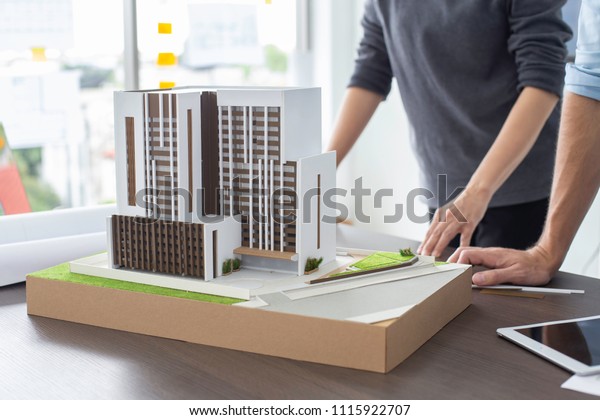 Closeup Building Model On Table Architect Stock Photo 1115922707 ...