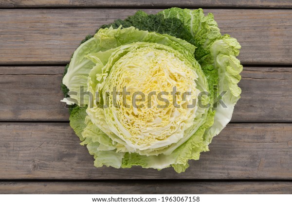 Closeup Cabbage Cut Half Overhead Shot Stock Photo 1963067158 ...