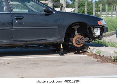 Closeup Car Missing Left Front Wheel Stock Photo (Edit Now) 483132679