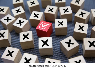 Closeup Check Mark On Cube Wooden Stock Photo 2144107149 | Shutterstock