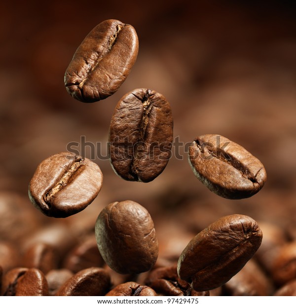 Closeup Coffee Beans Focus On One Stock Photo (Edit Now) 97429475