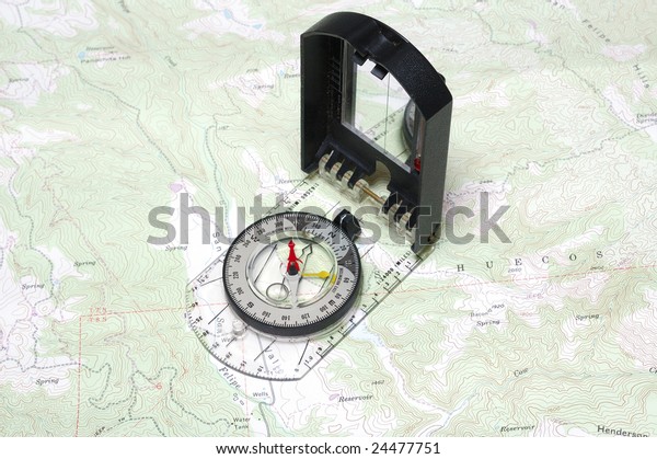 Closeup Compass Topographical Map Showing Detail Stock Photo 24477751 ...